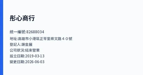 彤心商行的照片-統編 82688034(高雄市) 公司登記資料與營業項目詳細圖表