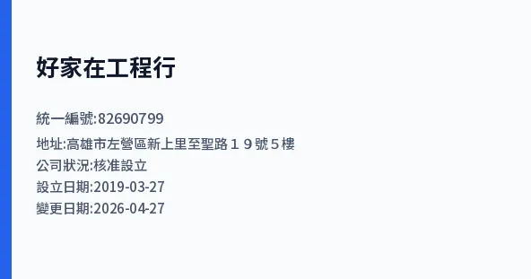 好家在工程行的照片-統編 82690799(高雄市) 公司登記資料與營業項目詳細圖表