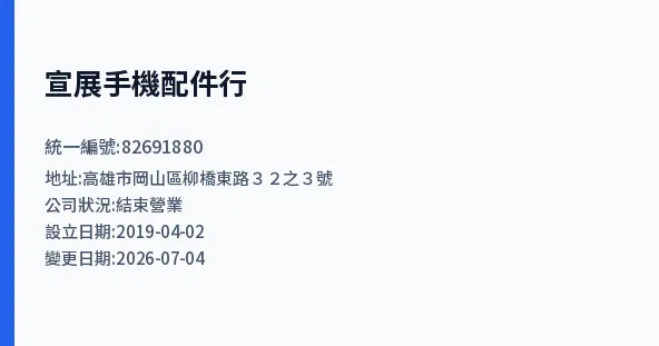 宣展手機配件行的照片-統編 82691880(高雄市) 公司登記資料與營業項目詳細圖表