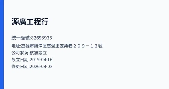 源廣工程行的照片-統編 82693938(高雄市) 公司登記資料與營業項目詳細圖表