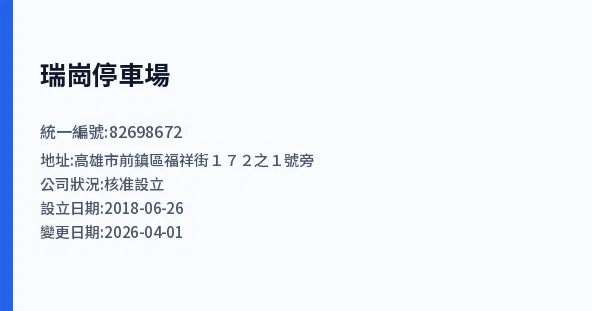 瑞崗停車場的照片-統編 82698672(高雄市) 公司登記資料與營業項目詳細圖表