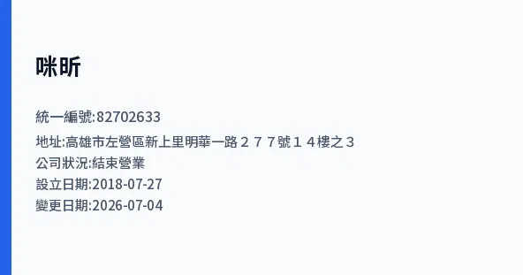咪昕的照片-統編 82702633(高雄市) 公司登記資料與營業項目詳細圖表