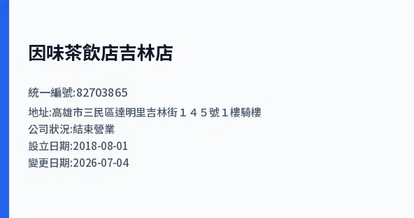 因味茶飲店吉林店的照片-統編 82703865(高雄市) 公司登記資料與營業項目詳細圖表