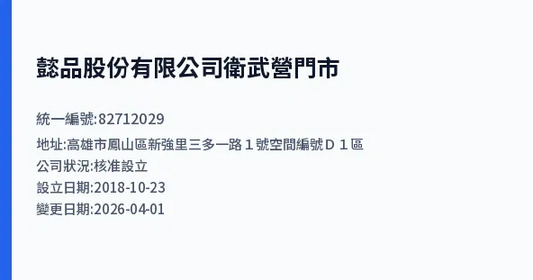 懿品股份有限公司衛武營門市的照片-統編 82712029(高雄市) 公司登記資料與營業項目詳細圖表