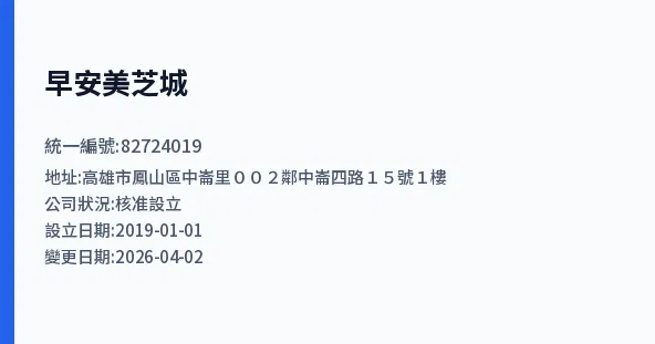 早安美芝城的照片-統編 82724019(高雄市) 公司登記資料與營業項目詳細圖表