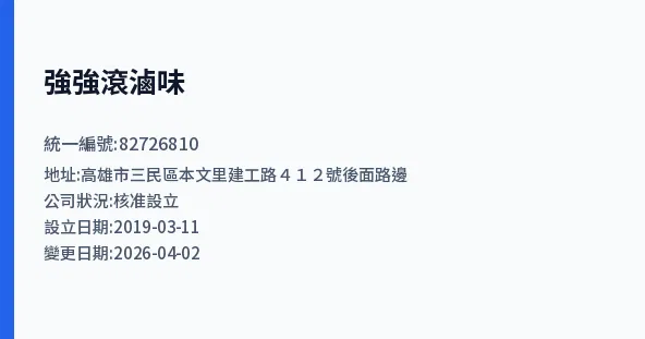 強強滾滷味的照片-統編 82726810(高雄市) 公司登記資料與營業項目詳細圖表