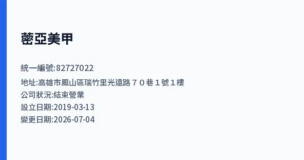 蔤亞美甲的照片-統編 82727022(高雄市) 公司登記資料與營業項目詳細圖表