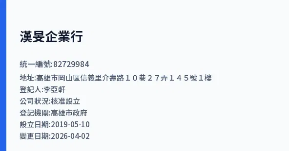 漢旻企業行的照片-統編 82729984(高雄市) 公司登記資料與營業項目詳細圖表
