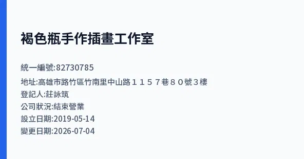 褐色瓶手作插畫工作室的照片-統編 82730785(高雄市) 公司登記資料與營業項目詳細圖表