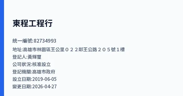 東程工程行的照片-統編 82734993(高雄市) 公司登記資料與營業項目詳細圖表