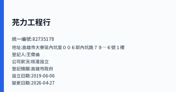 芫力工程行的照片-統編 82735178(高雄市) 公司登記資料與營業項目詳細圖表