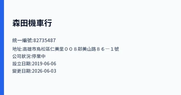 森田機車行的照片-統編 82735487(高雄市) 公司登記資料與營業項目詳細圖表