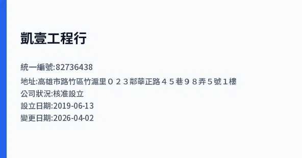 凱壹工程行的照片-統編 82736438(高雄市) 公司登記資料與營業項目詳細圖表