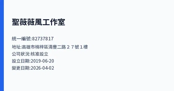 聖薇薇風工作室的照片-統編 82737817(高雄市) 公司登記資料與營業項目詳細圖表