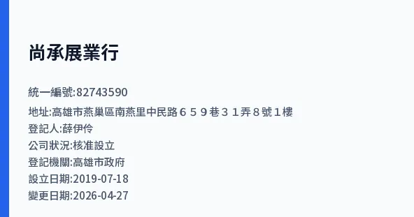 尚承展業行的照片-統編 82743590(高雄市) 公司登記資料與營業項目詳細圖表