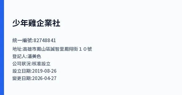 少年雞企業社的照片-統編 82748841(高雄市) 公司登記資料與營業項目詳細圖表