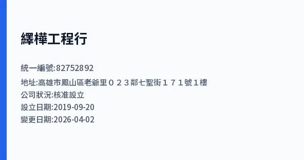 繹樺工程行的照片-統編 82752892(高雄市) 公司登記資料與營業項目詳細圖表