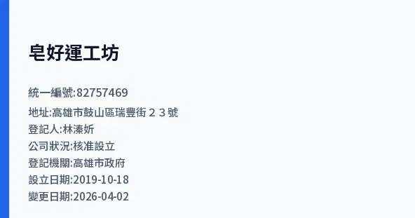 皂好運工坊的照片-統編 82757469(高雄市) 公司登記資料與營業項目詳細圖表