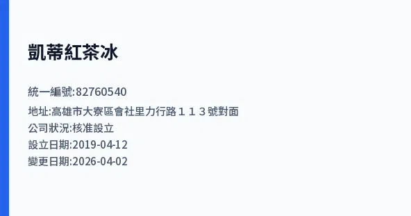 凱蒂紅茶冰的照片-統編 82760540(高雄市) 公司登記資料與營業項目詳細圖表