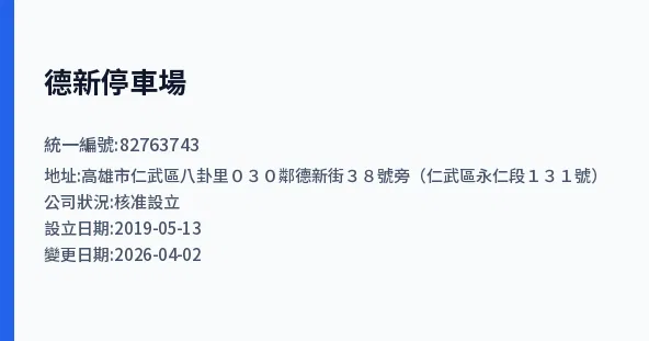德新停車場的照片-統編 82763743(高雄市) 公司登記資料與營業項目詳細圖表