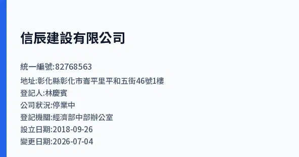 信辰建設有限公司的照片-統編 82768563(彰化縣) 公司登記資料與營業項目詳細圖表