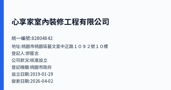 心享家室內裝修工程有限公司的照片-統編 82804842(桃園市) 公司登記資料與營業項目詳細圖表