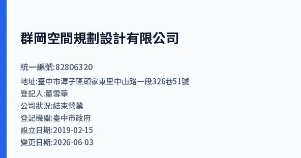 群岡空間規劃設計有限公司的照片-統編 82806320(臺中市) 公司登記資料與營業項目詳細圖表
