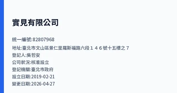 實見有限公司的照片-統編 82807968(臺北市) 公司登記資料與營業項目詳細圖表