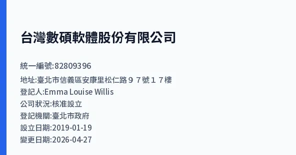 台灣數碩軟體股份有限公司的照片-統編 82809396(臺北市) 公司登記資料與營業項目詳細圖表