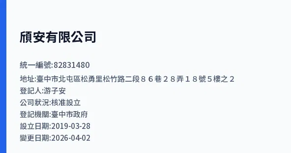 頎安有限公司的照片-統編 82831480(臺中市) 公司登記資料與營業項目詳細圖表