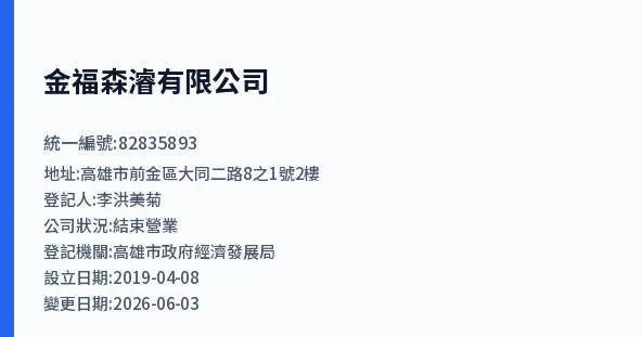 金福森濬有限公司的照片-統編 82835893(高雄市) 公司登記資料與營業項目詳細圖表