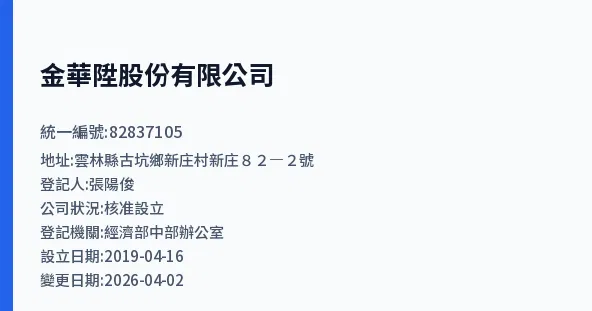 金華陞股份有限公司的照片-統編 82837105(雲林縣) 公司登記資料與營業項目詳細圖表