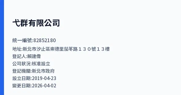 弋群有限公司的照片-統編 82852180(新北市) 公司登記資料與營業項目詳細圖表