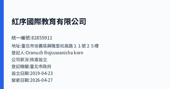 紅序國際教育有限公司的照片-統編 82855911(臺北市) 公司登記資料與營業項目詳細圖表