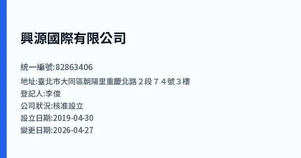 興源國際有限公司的照片-統編 82863406(臺北市) 公司登記資料與營業項目詳細圖表