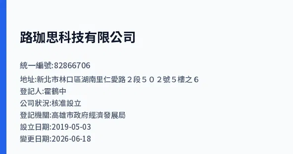 路珈思科技有限公司的照片-統編 82866706(新北市) 公司登記資料與營業項目詳細圖表