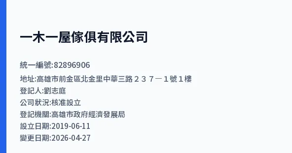 一木一屋傢俱有限公司的照片-統編 82896906(高雄市) 公司登記資料與營業項目詳細圖表