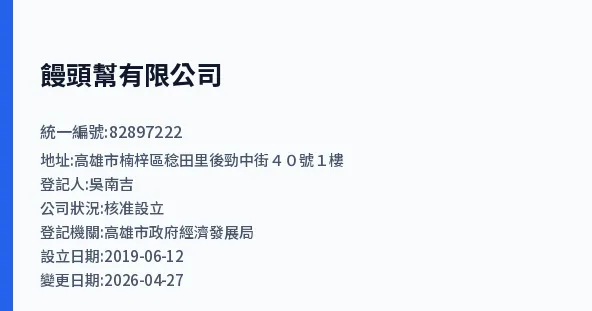 饅頭幫有限公司的照片-統編 82897222(高雄市) 公司登記資料與營業項目詳細圖表