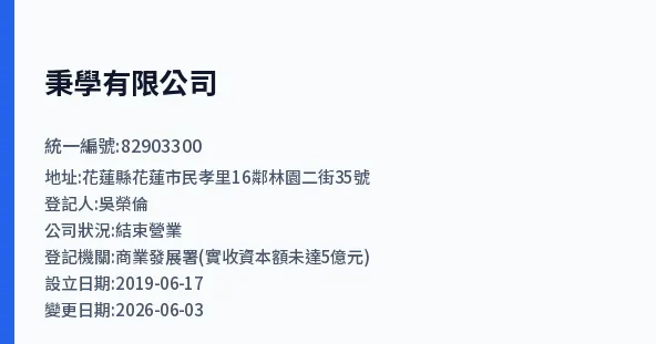 秉學有限公司的照片-統編 82903300(花蓮縣) 公司登記資料與營業項目詳細圖表
