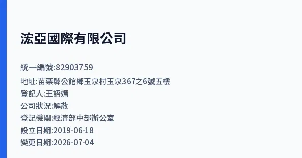 浤亞國際有限公司的照片-統編 82903759(苗栗縣) 公司登記資料與營業項目詳細圖表
