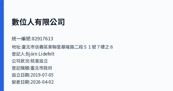 數位人有限公司的照片-統編 82917613(臺北市) 公司登記資料與營業項目詳細圖表
