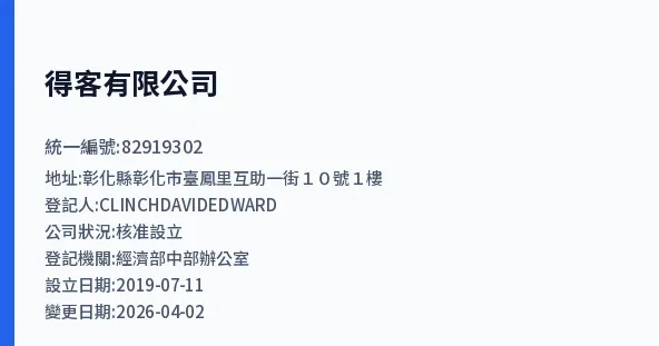 得客有限公司的照片-統編 82919302(彰化縣) 公司登記資料與營業項目詳細圖表
