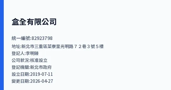 盒全有限公司的照片-統編 82923798(新北市) 公司登記資料與營業項目詳細圖表