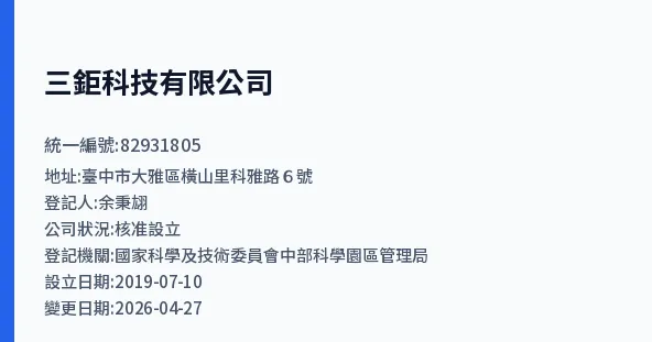 昶創科技有限公司的照片-統編 82931805(臺中市) 公司登記資料與營業項目詳細圖表