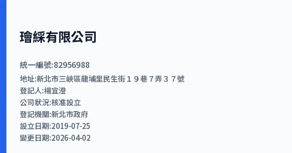 璯綵有限公司的照片-統編 82956988(新北市) 公司登記資料與營業項目詳細圖表