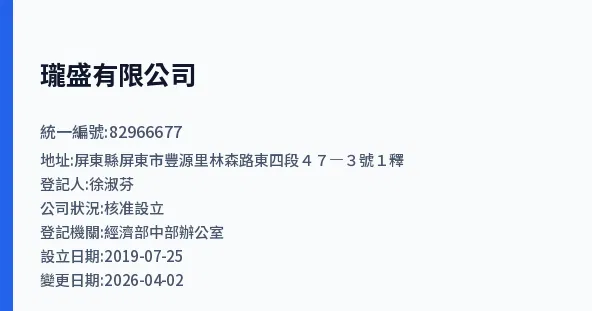 瓏盛有限公司的照片-統編 82966677(屏東縣) 公司登記資料與營業項目詳細圖表