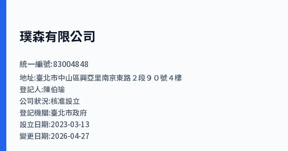 璞森有限公司的照片-統編 83004848(臺北市) 公司登記資料與營業項目詳細圖表