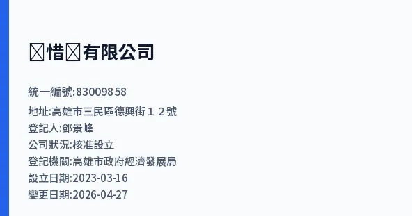 雫惜埊有限公司的照片-統編 83009858(高雄市) 公司登記資料與營業項目詳細圖表
