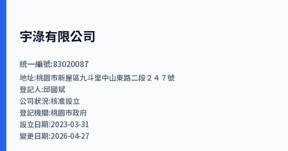 宇淥有限公司的照片-統編 83020087(桃園市) 公司登記資料與營業項目詳細圖表