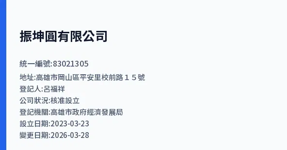 振坤圓有限公司的照片-統編 83021305(高雄市) 公司登記資料與營業項目詳細圖表